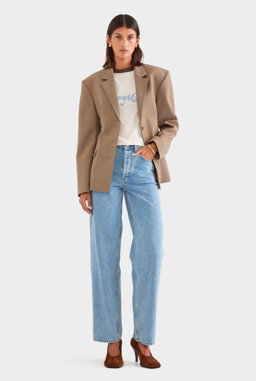 Scuba Wool Sculpted Blazer Taupe | Venroy – VENROY