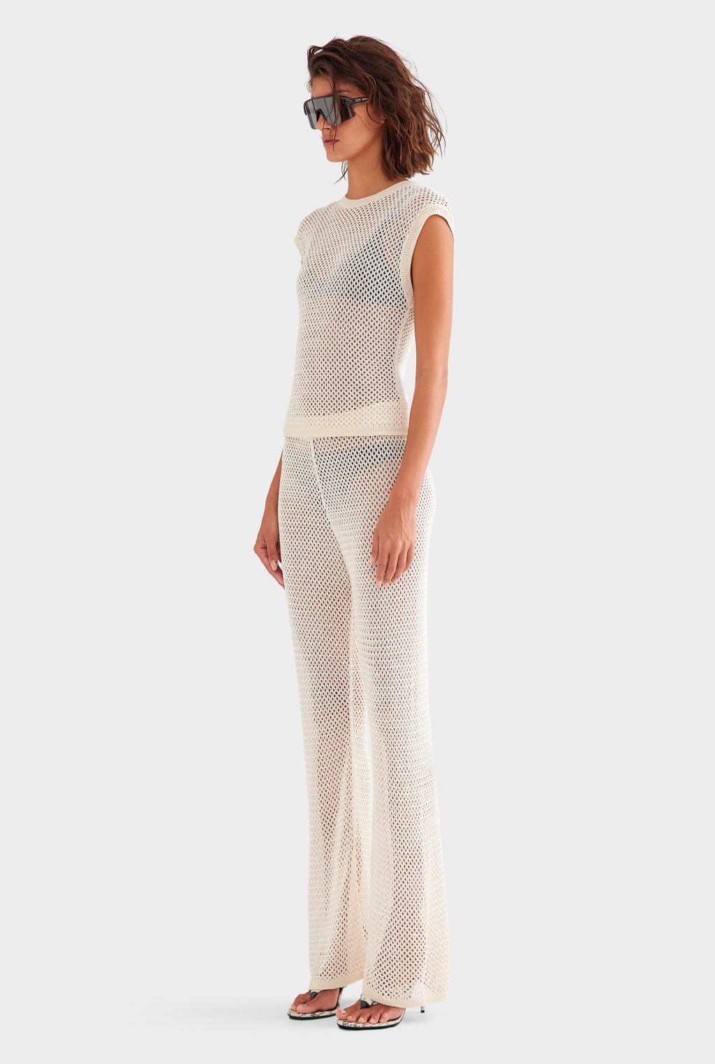 Crochet Cotton Nylon Tee in Off White/Natural | Venroy – VENROY