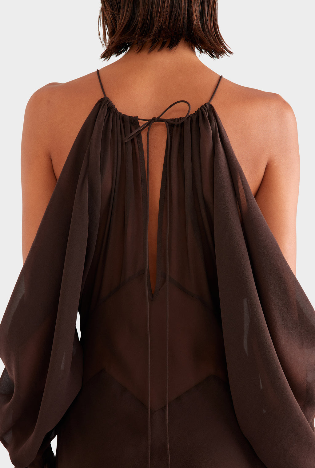 Womens Silk Off Shoulder Column Maxi Dress Dark Chocolate | Venroy – VENROY