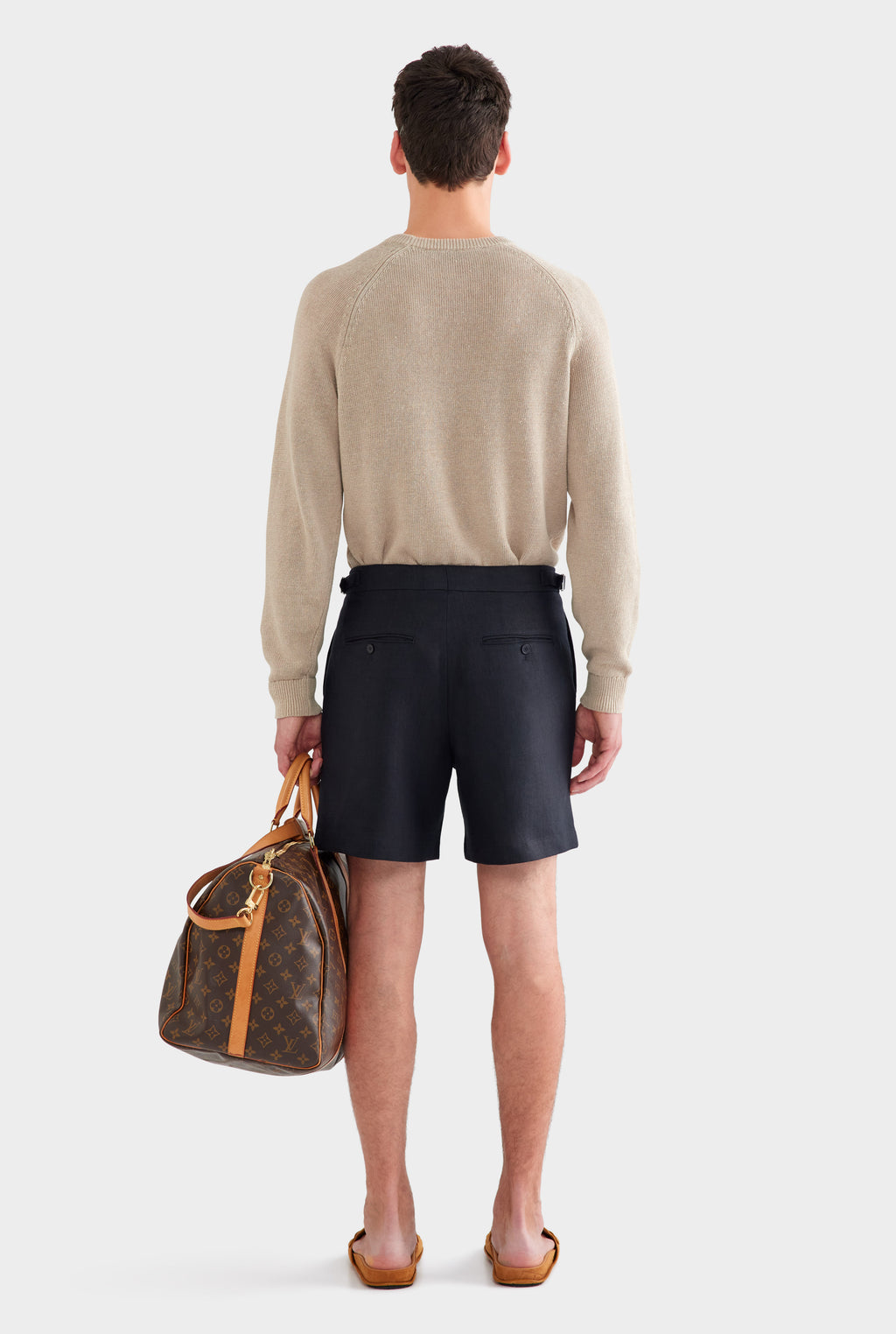 Mens Tailored Linen Side Tab Short Black | Venroy – VENROY