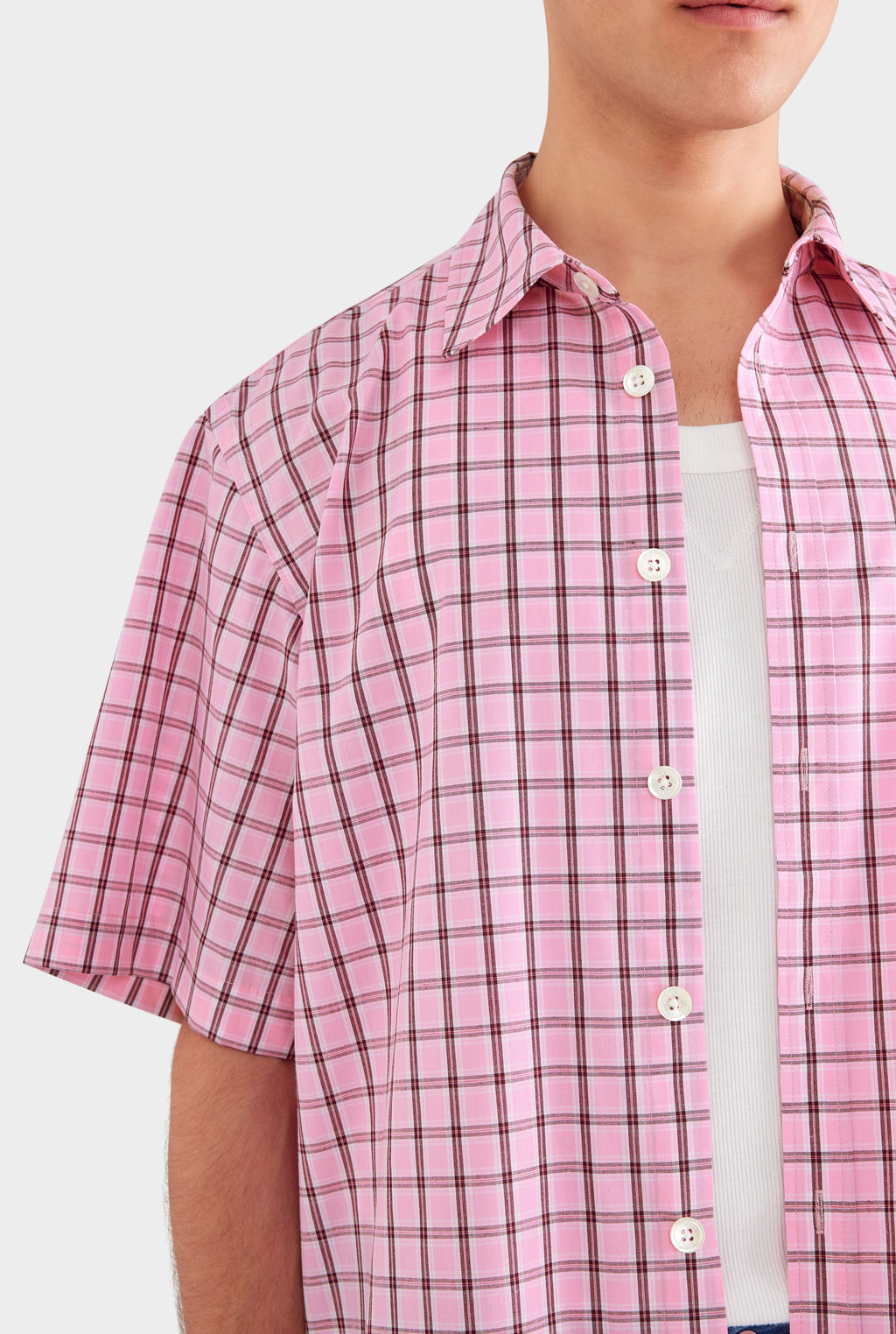 Mens Oversized Cotton Check SS Shirt in Pink Check | Venroy – VENROY