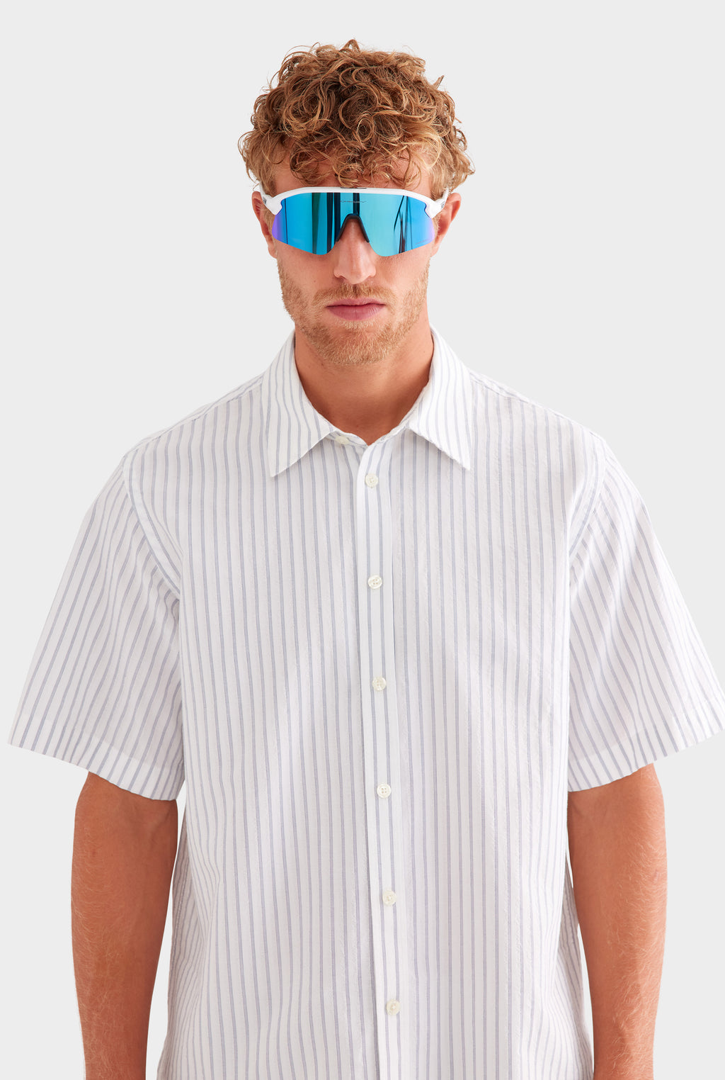 Oversized Stripe SS Shirt in Off White/Navy Stripe | Venroy – VENROY