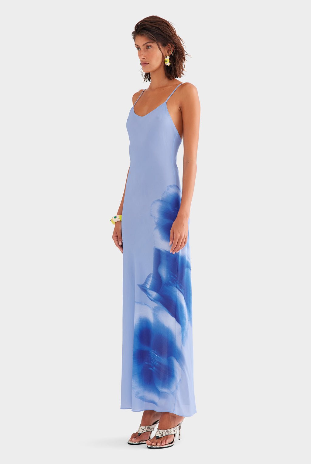 Printed Slip Dress in Powder Blue Blurred Floral | Venroy – VENROY