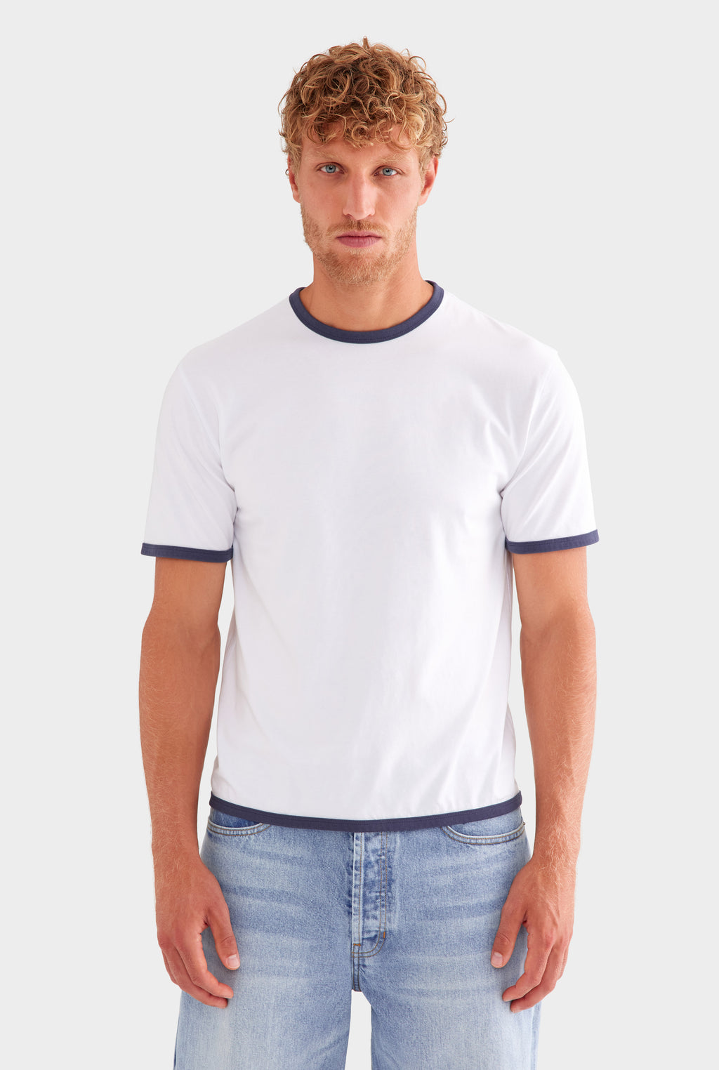 Ringer T-Shirt in White/Navy | Venroy – VENROY