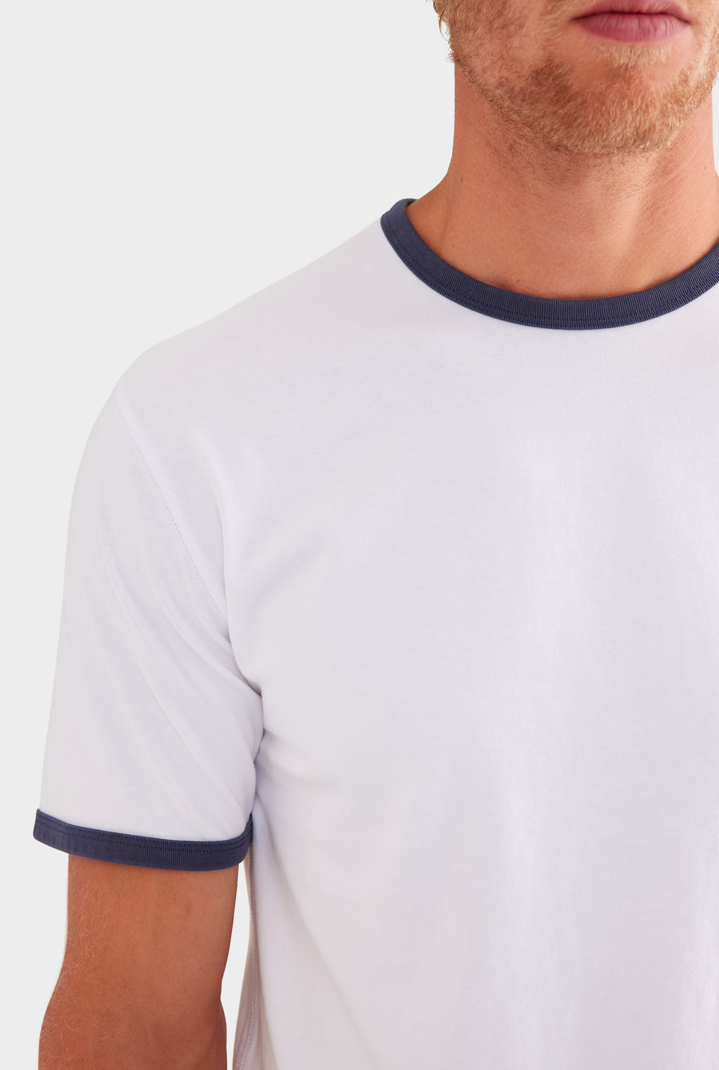 Ringer T-Shirt in White/Navy | Venroy – VENROY