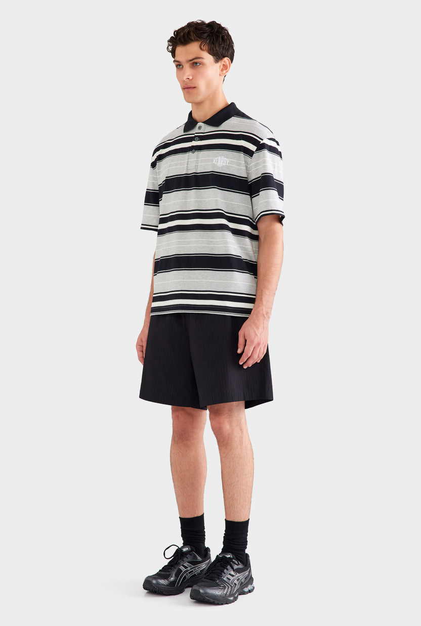 Mens SS Striped Cotton Polo in Grey/Black Stripe | Venroy – VENROY