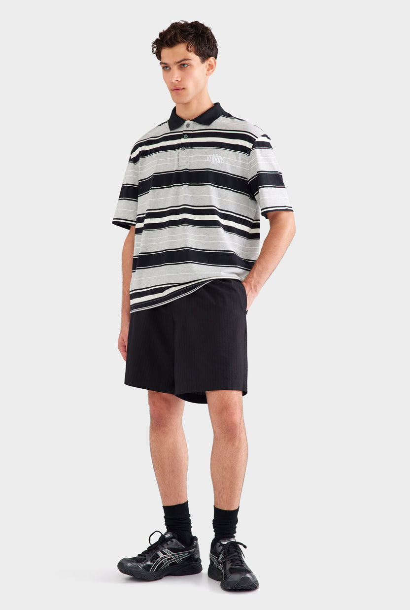 Mens SS Striped Cotton Polo in Grey/Black Stripe | Venroy – VENROY