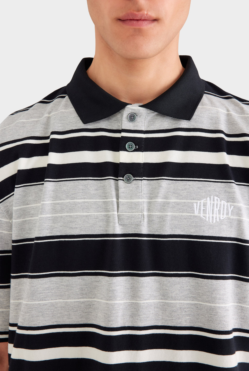 Mens SS Striped Cotton Polo in Grey/Black Stripe | Venroy – VENROY
