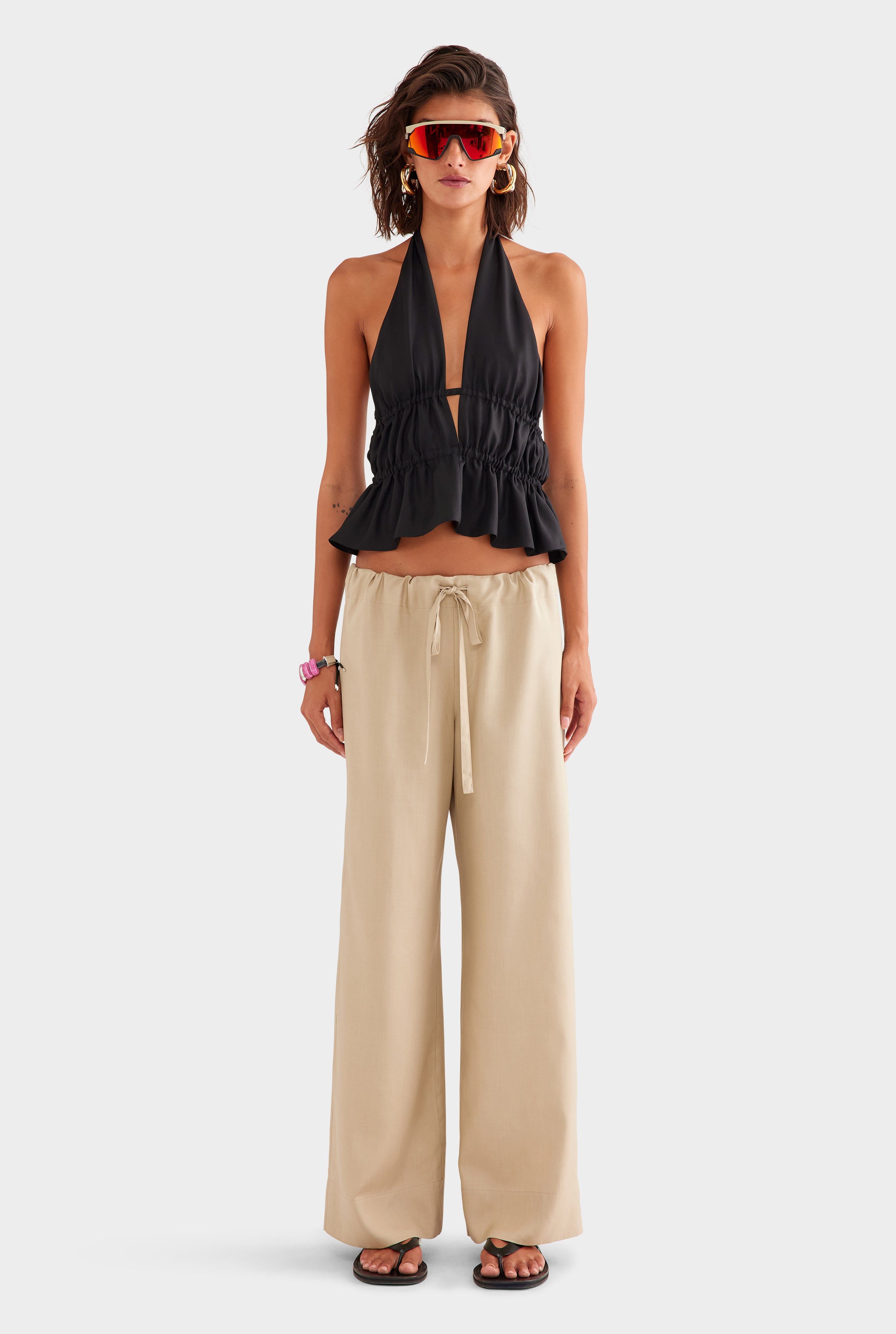Relaxed Fuji Silk Drawstring Pant in Taupe | Venroy – VENROY