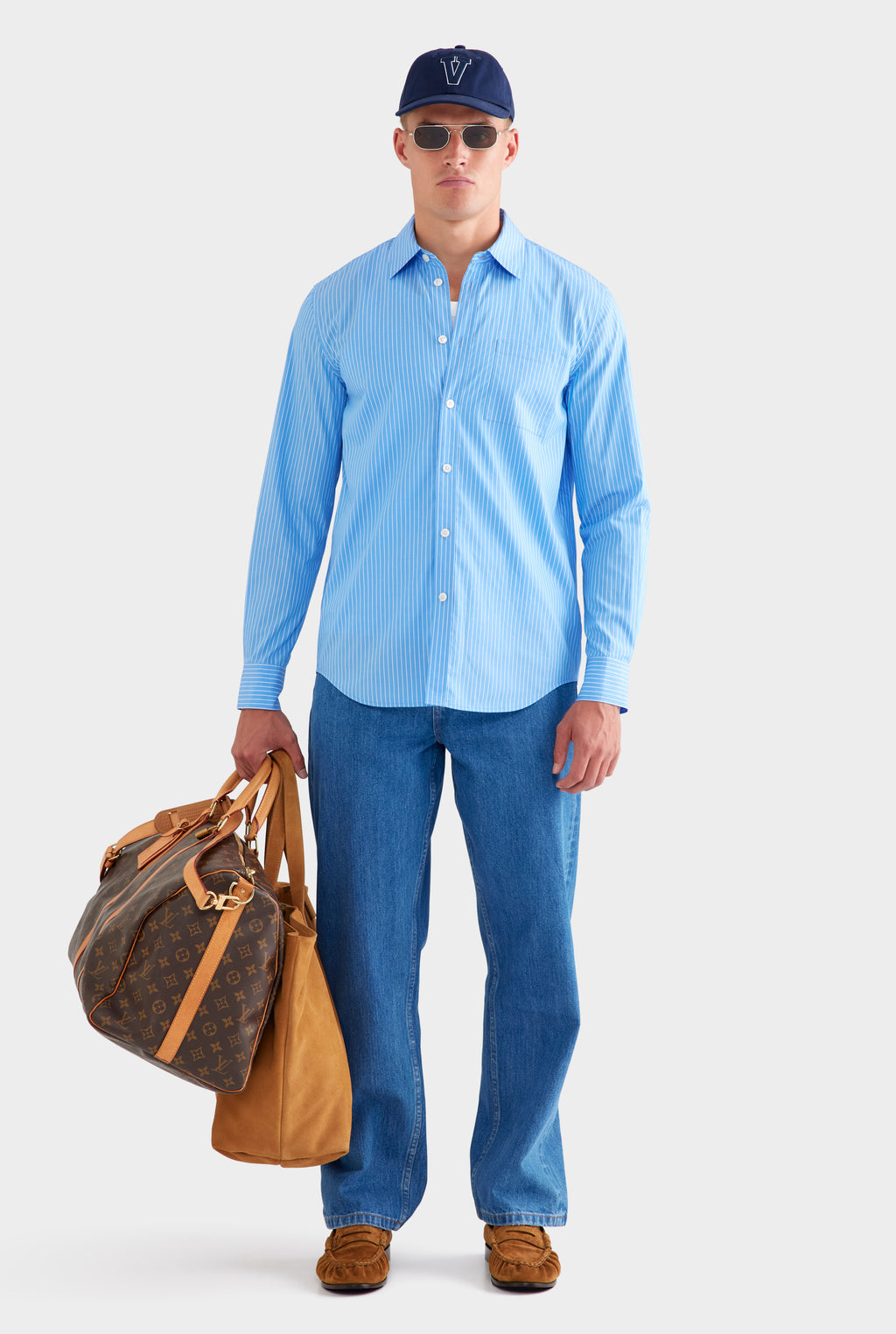 Mens Stripe Cotton Shirt Blue/White Stripe | Venroy – VENROY