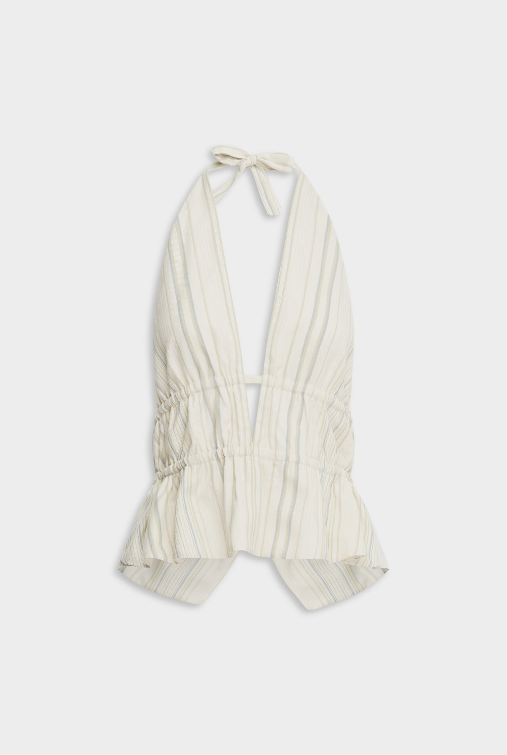 Stripe Cotton Halter Top in Off White/Blue/Taupe Stripe | Venroy – VENROY