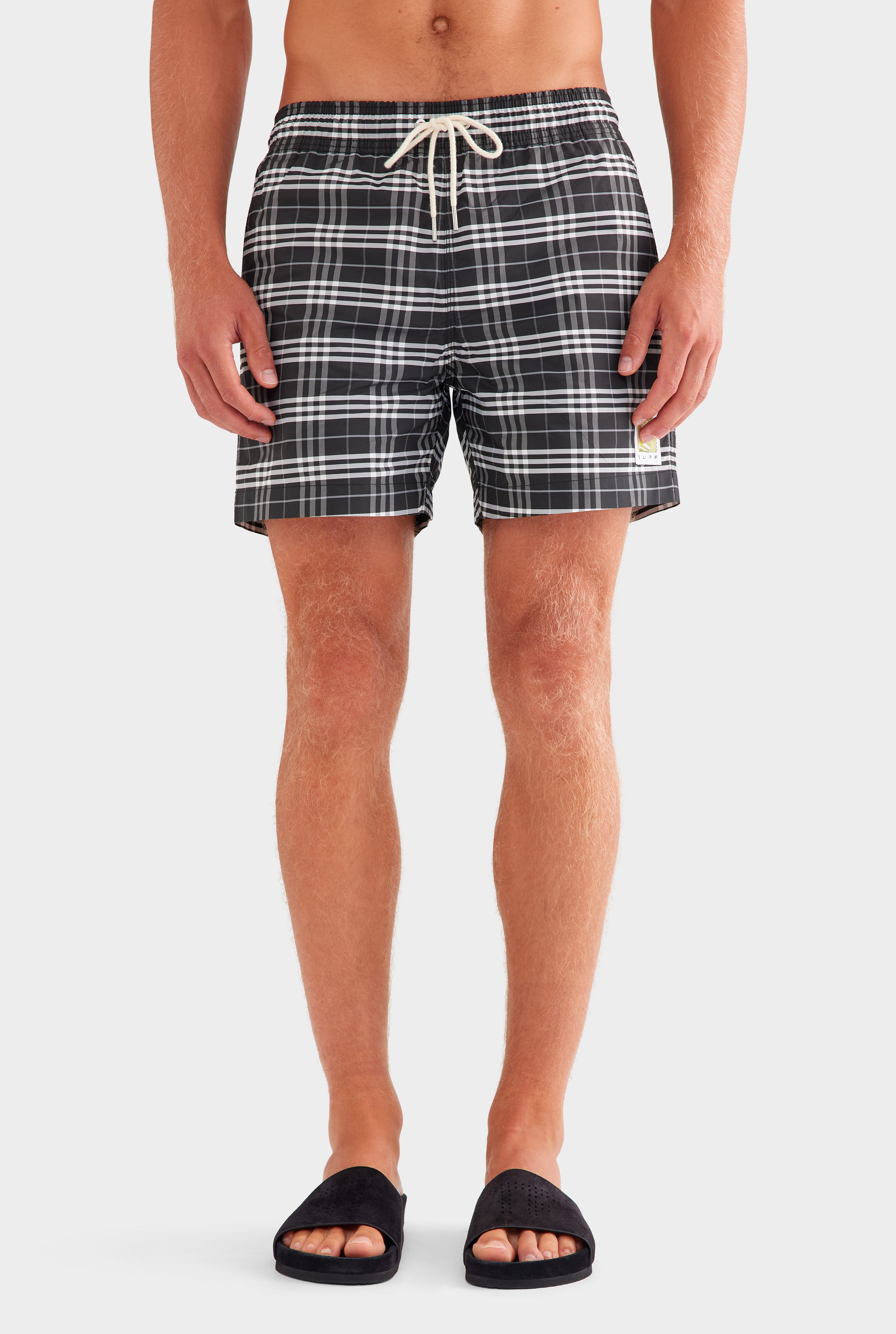 Woven Check Swim Short in Black/White Check | Venroy – VENROY